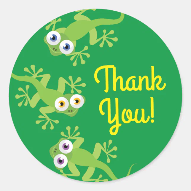 Gecko Lizards Birthday Party Cute Kids Thank You Classic Round Sticker ...