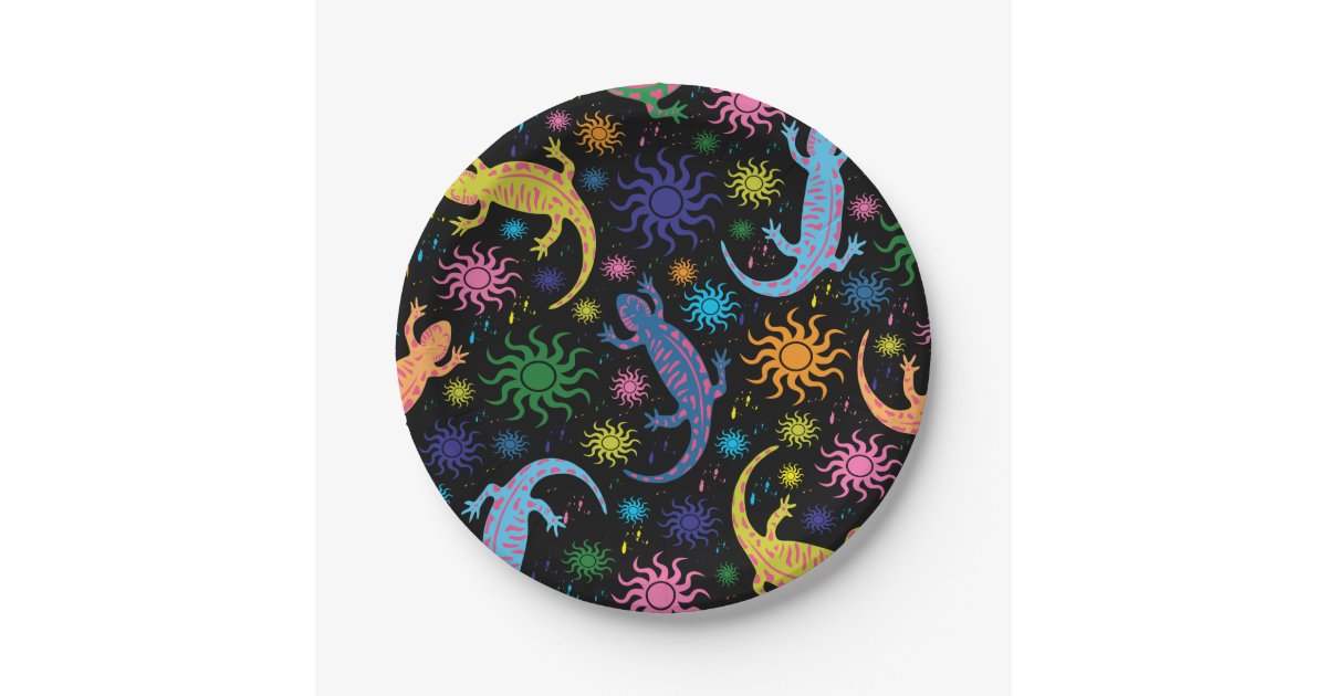 Gecko Lizards Multi-Colored All Over Print Paper Plates | Zazzle