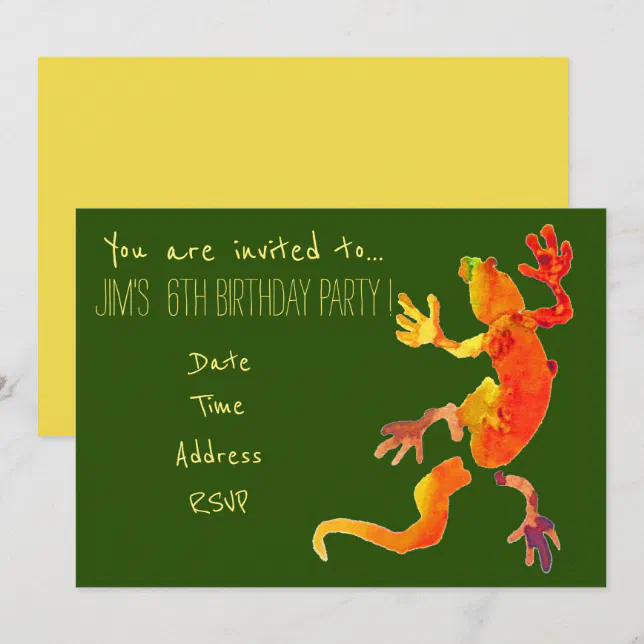 Gecko nature reptile young kid's birthday party invitation | Zazzle