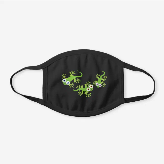 Geckos Cute Cartoon Lizards Black Cotton Face Mask | Zazzle