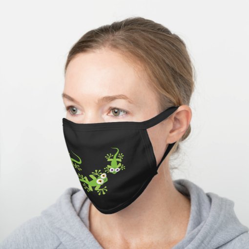 Geckos Cute Cartoon Lizards Black Cotton Face Mask | Zazzle