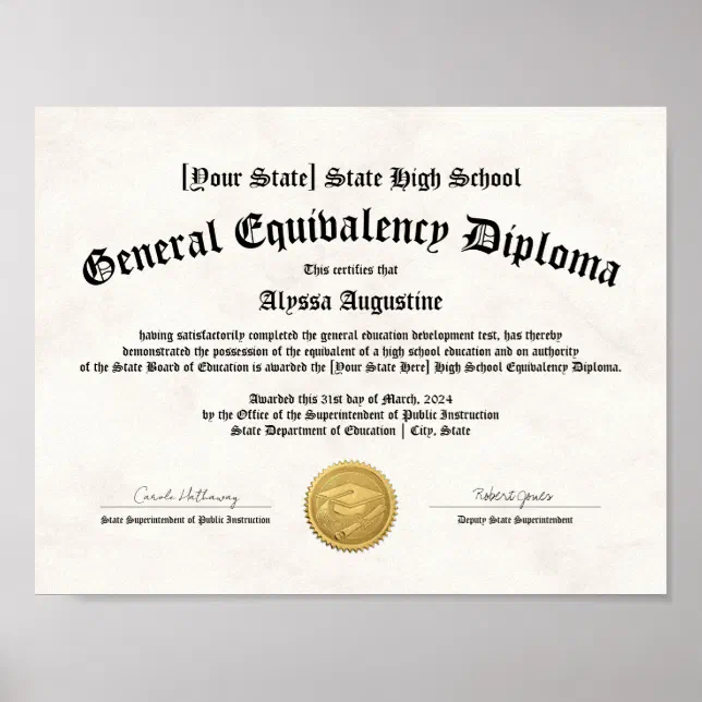 GED General High School Equivalency Diploma Copy Poster | Zazzle