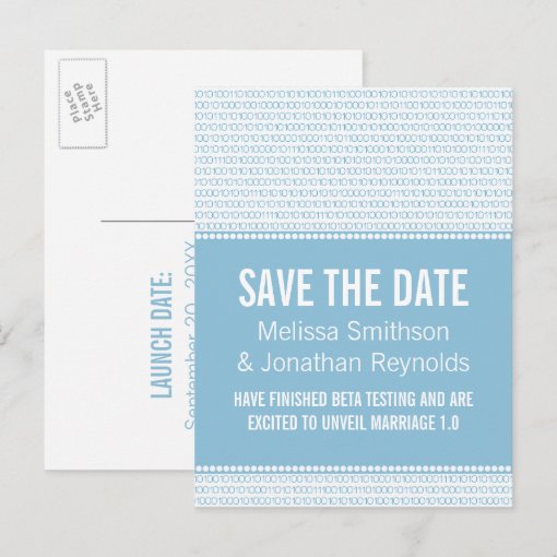 Geek Chic Save the Date Postcard, Blue Announcement Postcard | Zazzle