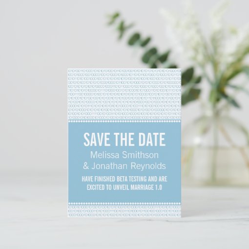 Geek Chic Save the Date Postcard, Blue Announcement Postcard | Zazzle