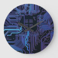 Geek Out Nerd PCB Blue Electronic Circuit Board Large Clock | Zazzle