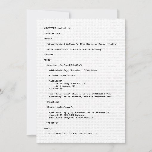 Geek Programmer HTML Code Birthday Invitation | Zazzle