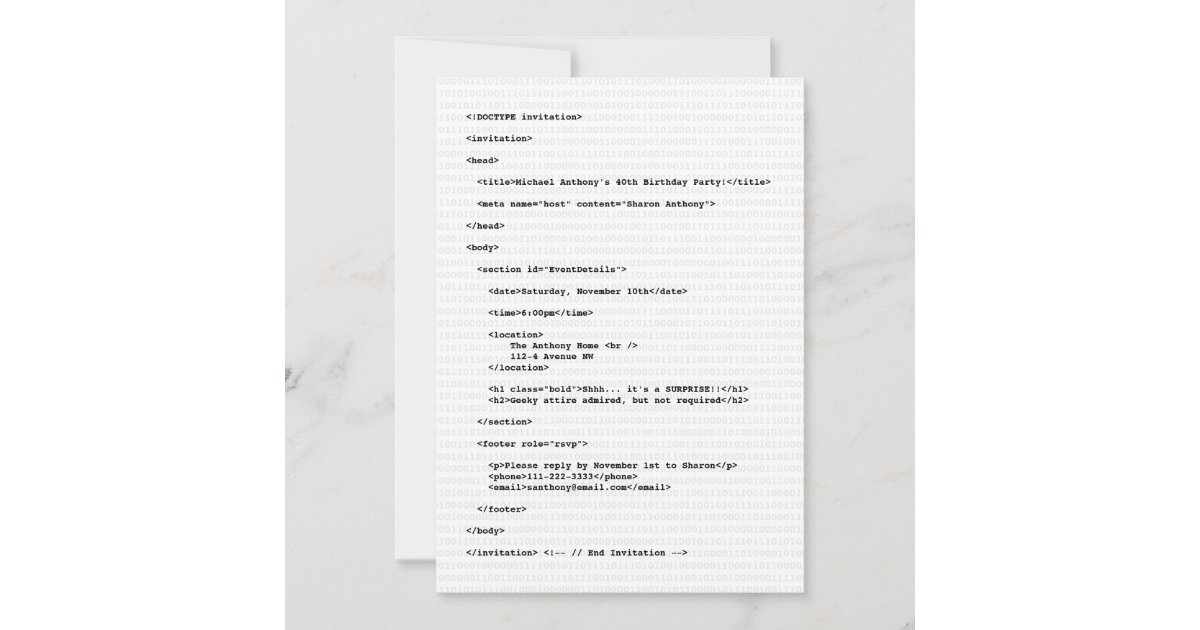 Geek Programmer HTML Code Birthday Invitation | Zazzle