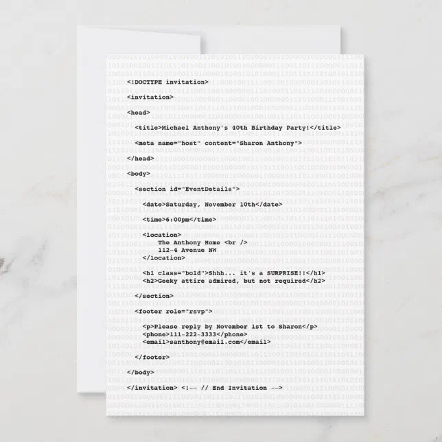 Geek Programmer HTML Code Birthday Invitation | Zazzle