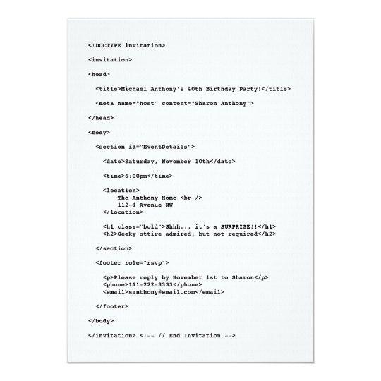 Geek Programmer Html Code Birthday Invitation 