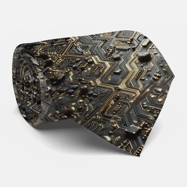 Geeky Black and Gold Circuit Computer Board Neck Tie | Zazzle