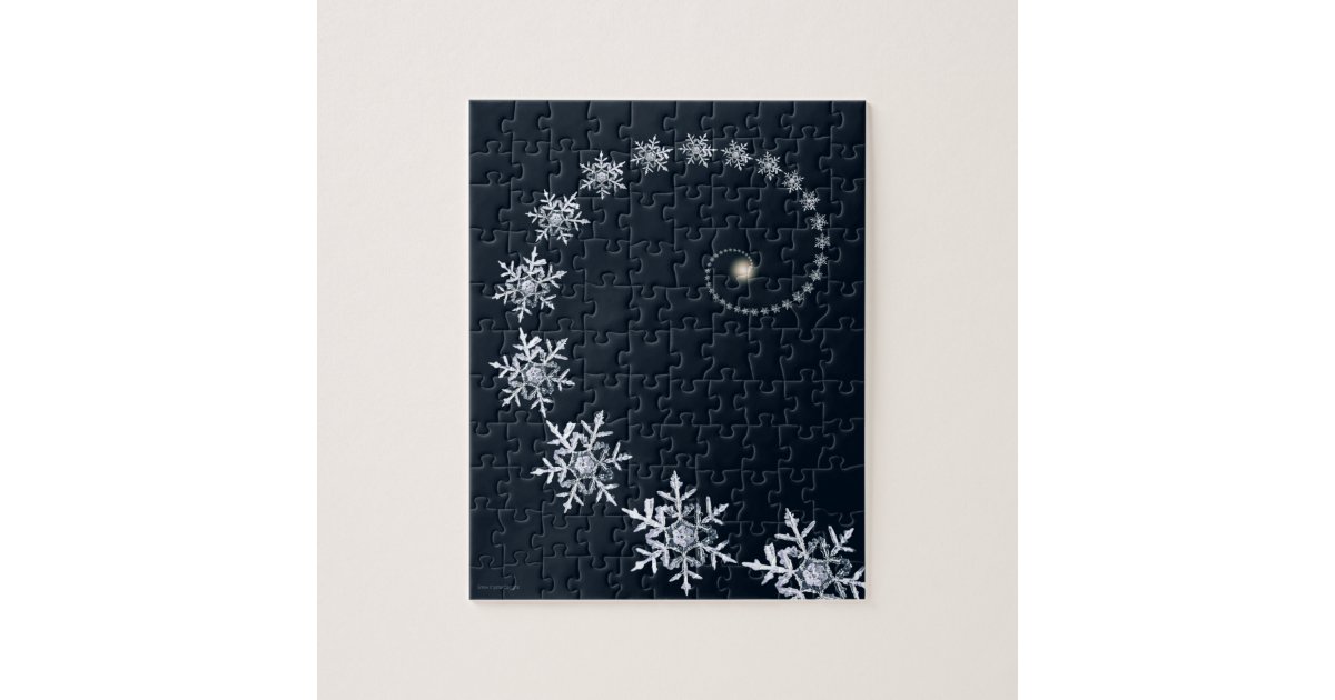 Geeky Navy Blue Snowflake Fibonacci Spiral Puzzle | Zazzle