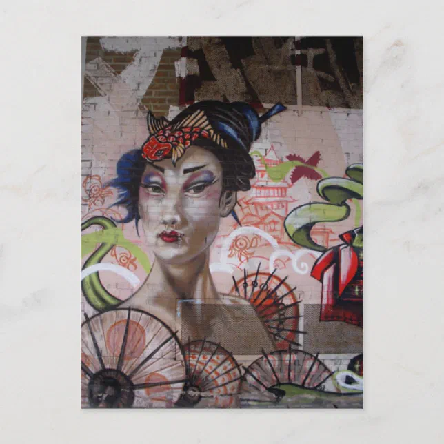 Geisha Urban Graffiti Street Art Postcard | Zazzle