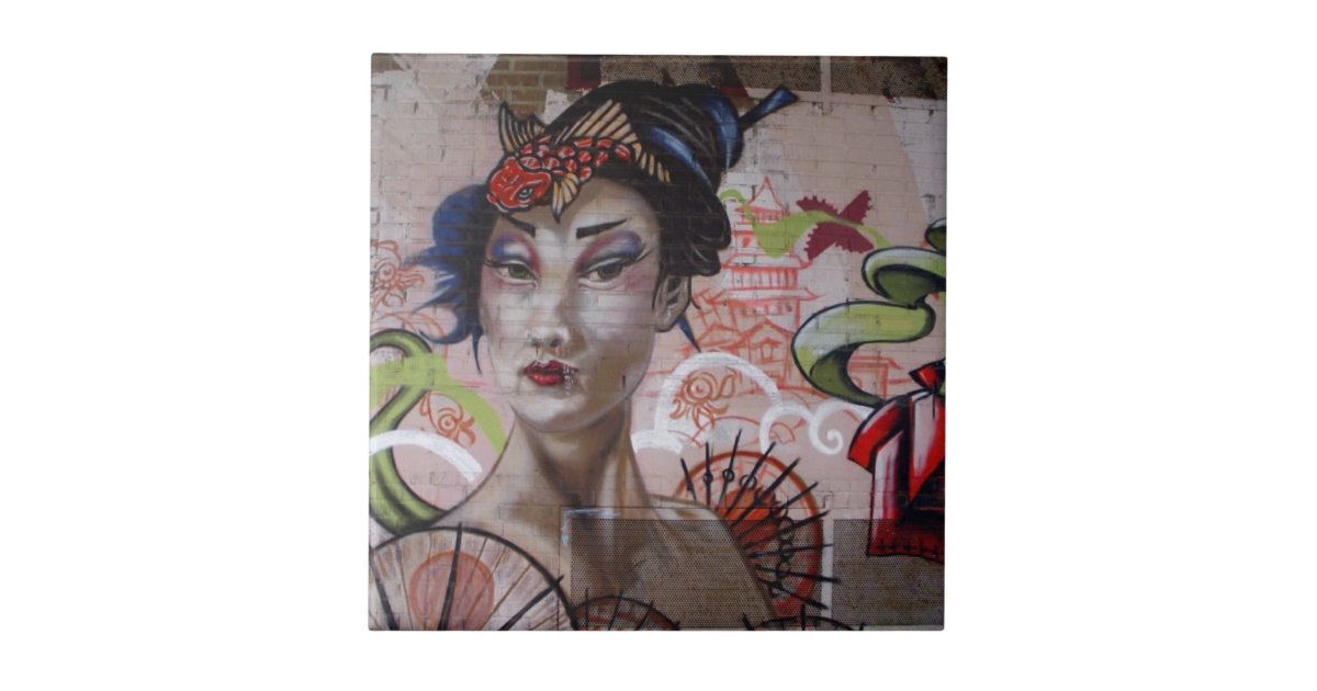 Geisha Urban Graffiti Street Art Tile | Zazzle
