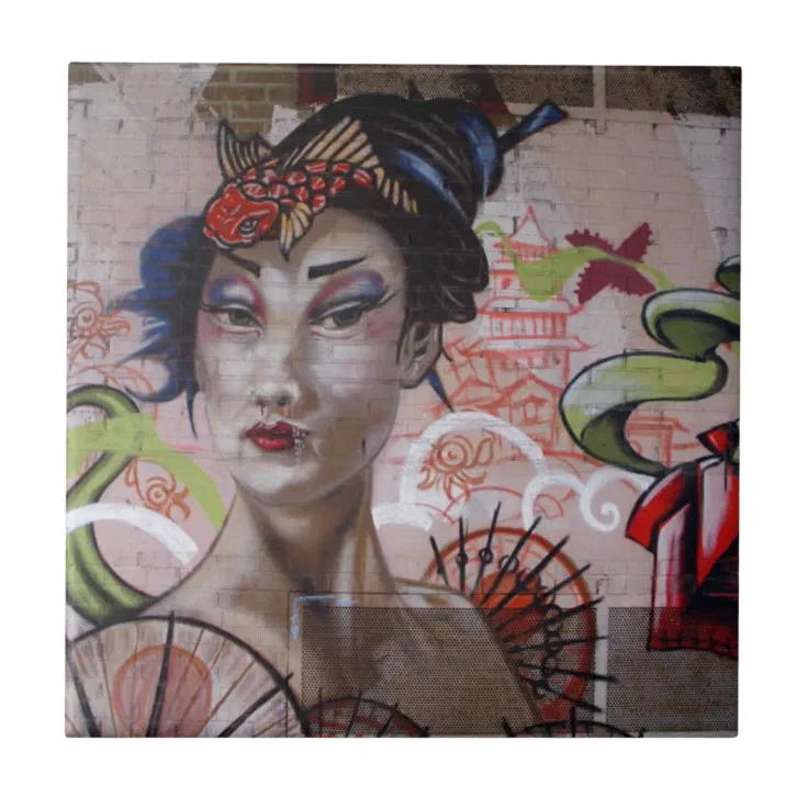 Geisha Urban Graffiti Street Art Tile | Zazzle