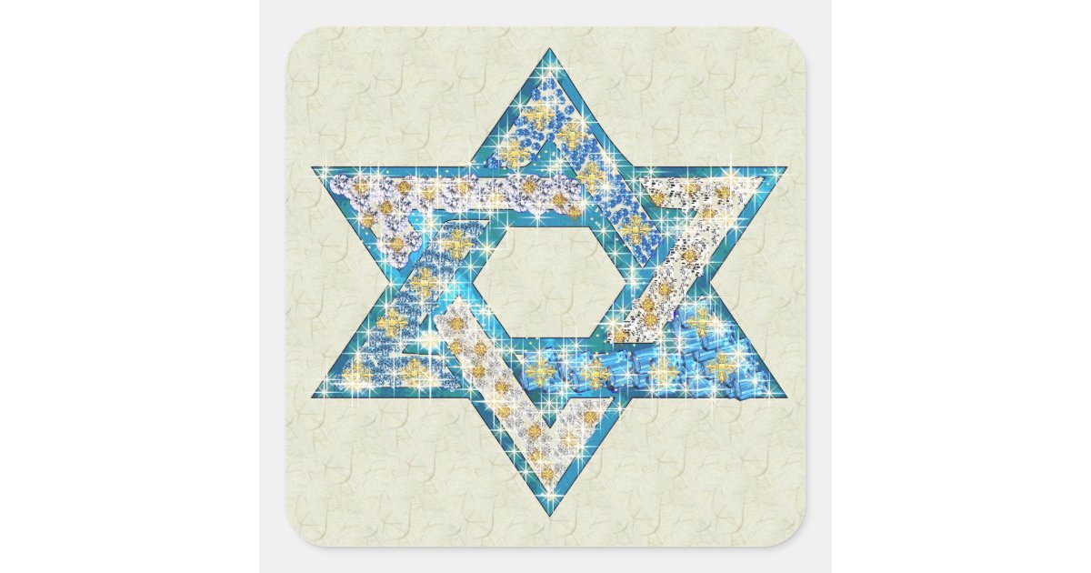 Gem decorated Star of David Square Sticker | Zazzle