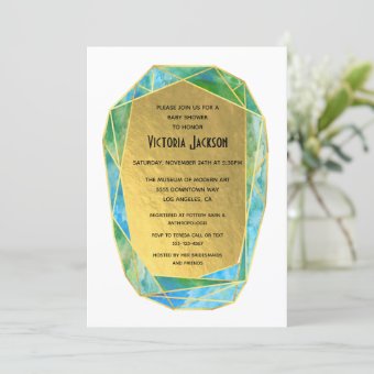 Gem Stone Gold Geometric Crystal Baby Shower Invitation | Zazzle