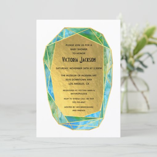 Gem Stone Gold Geometric Crystal Baby Shower Invitation | Zazzle