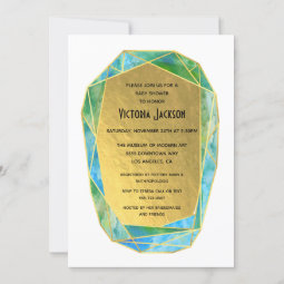 Gem Stone Gold Geometric Crystal Baby Shower Invitation | Zazzle
