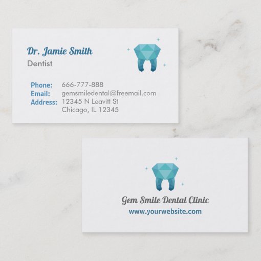 Gem Tooth Logo Dentist Business Cards | Zazzle