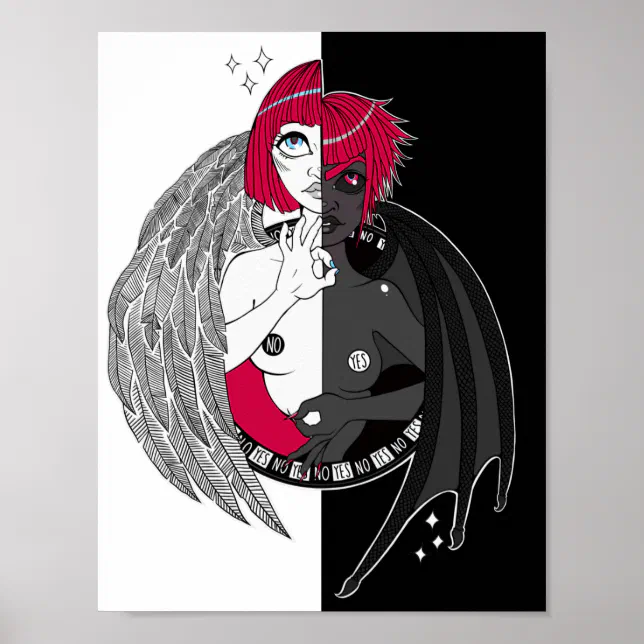 Gemini Angel Demon Anime Illustration Poster | Zazzle