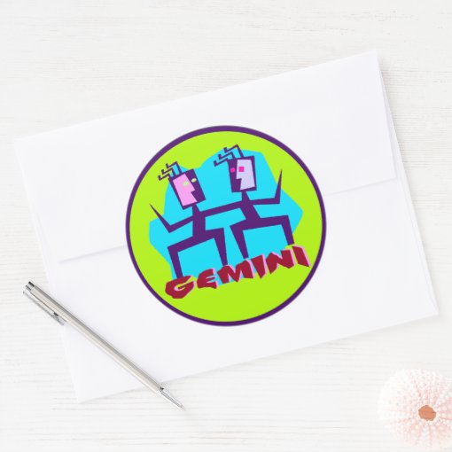 Gemini Cartoon Zodiac Astrology design Classic Round Sticker | Zazzle