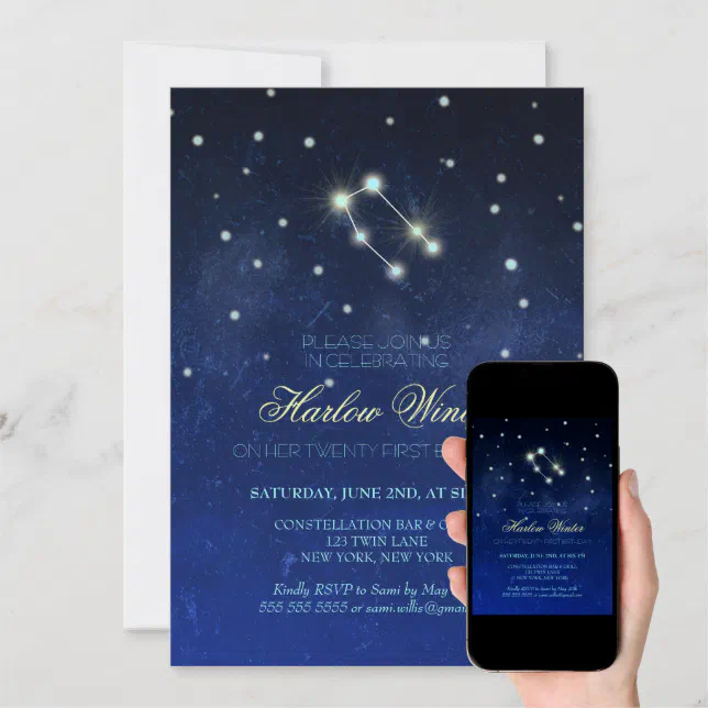 Gemini Constellation Birthday Party Invitation | Zazzle