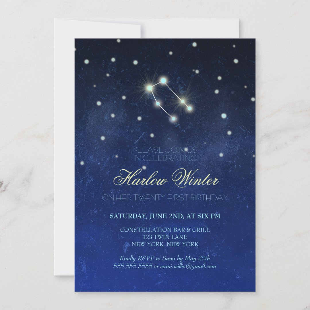 Gemini Constellation Birthday Party Invitation | Zazzle