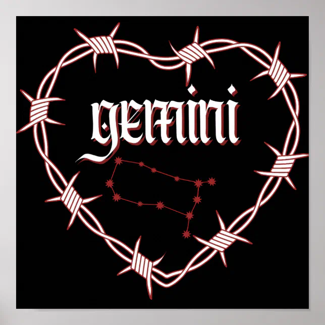 Gemini Constellation Gothic Dark Celestial Art Poster | Zazzle