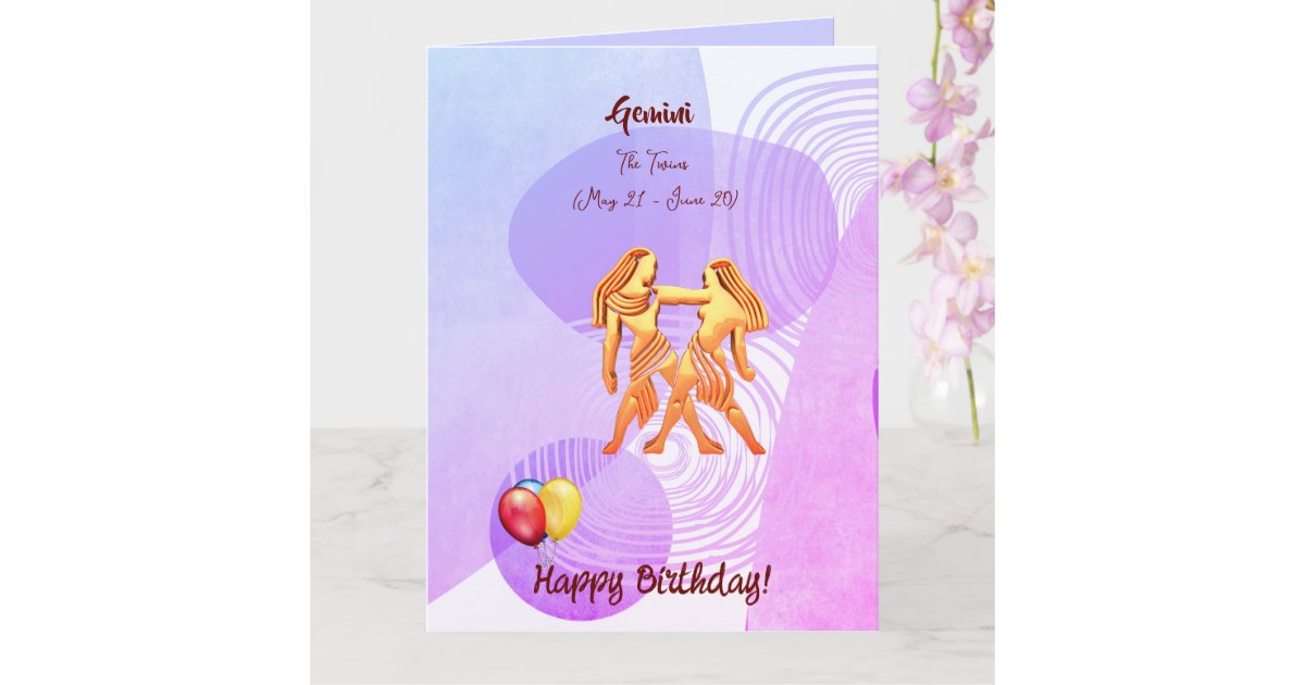 Gemini Happy Birthday / May 21 - June 20 Card | Zazzle