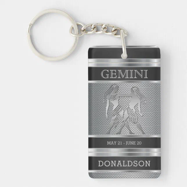 Gemini ♊ in Black and Silver Mesh Keychain | Zazzle