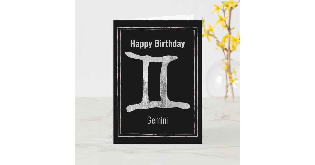 Gemini silver zodiac astrology Happy Birthday Card | Zazzle
