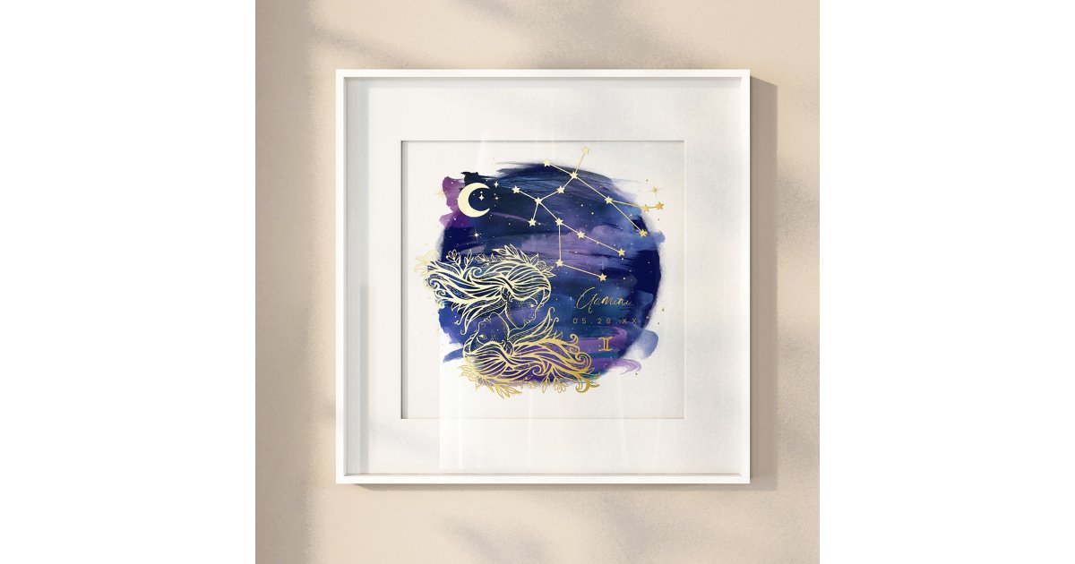 Gemini Twins Sign of the Zodiac Custom Birth Date | Zazzle