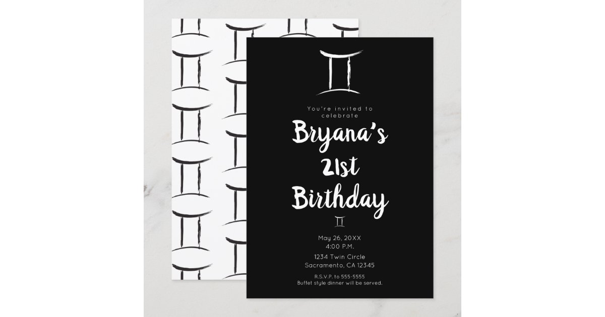 GEMINI Zodiac Astrology May June Birthday Party Invitation | Zazzle