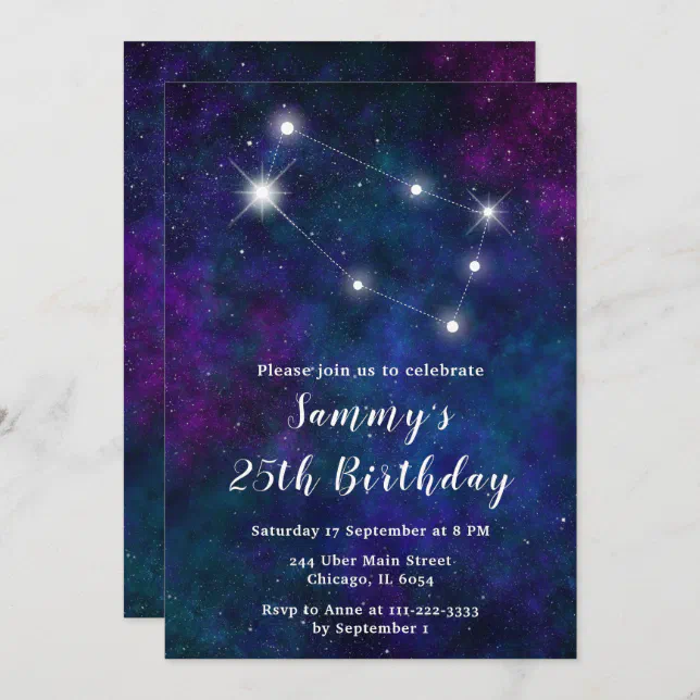 Gemini Zodiac Constellation Birthday Party Invitation | Zazzle