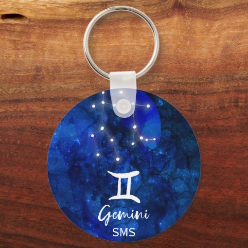 Gemini Zodiac Constellation Blue Galaxy Monogram Keychain | Zazzle