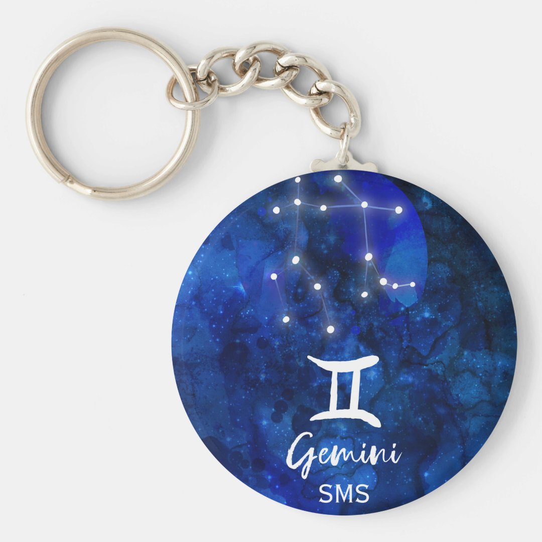 Gemini Zodiac Constellation Blue Galaxy Monogram Keychain | Zazzle