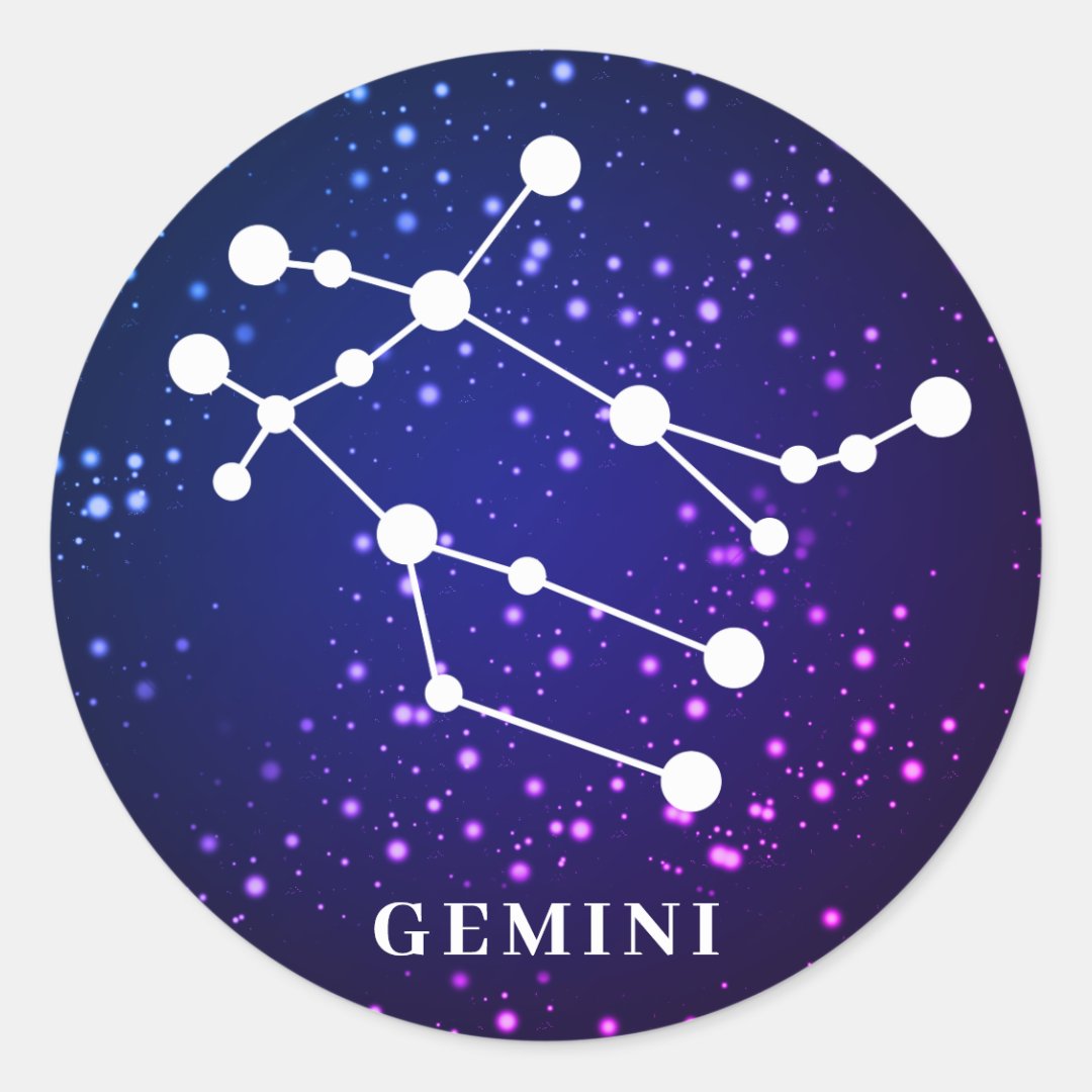 Gemini Zodiac Constellation Design Classic Round Sticker | Zazzle