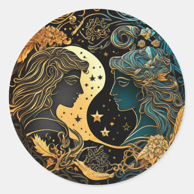 Gemini Zodiac Graphic Classic Round Sticker | Zazzle