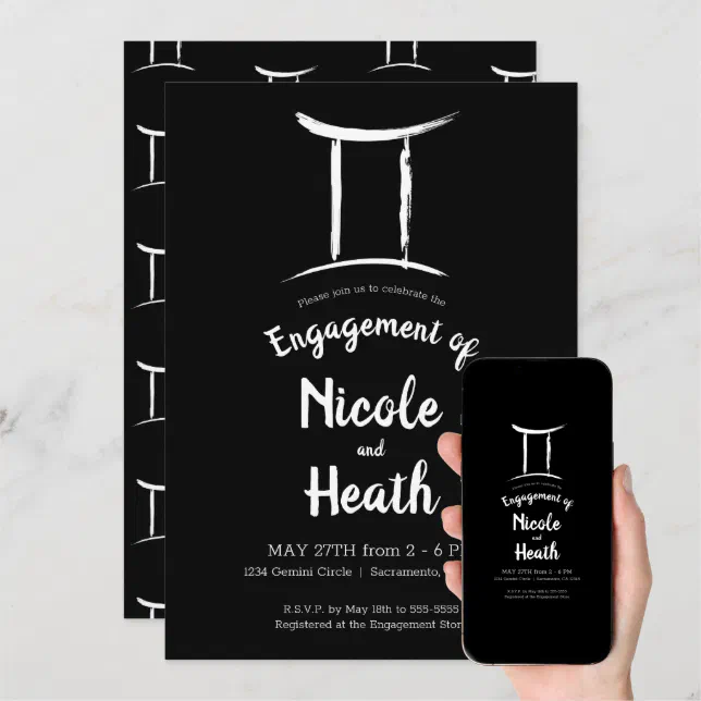 GEMINI Zodiac Sign Astrology Engagement Party Invitation | Zazzle