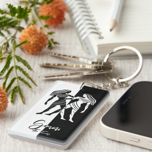 Gemini Zodiac Sign, Black & White Keychain | Zazzle