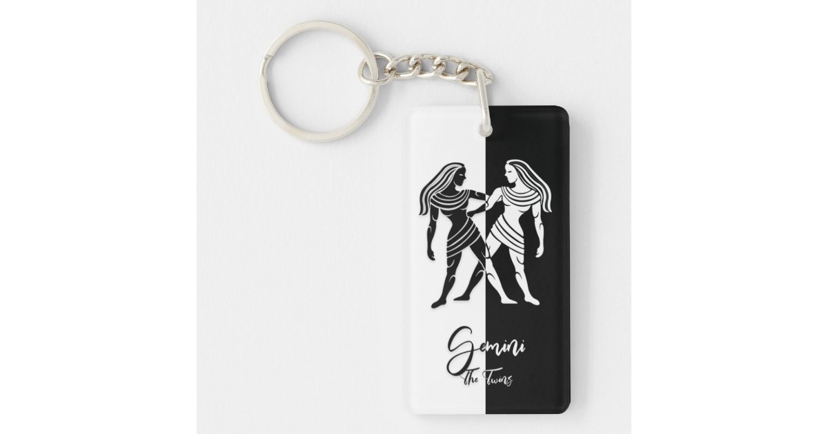 Gemini Zodiac Sign, Black & White Keychain | Zazzle