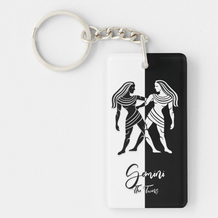 Gemini Zodiac Sign, Black & White Keychain | Zazzle