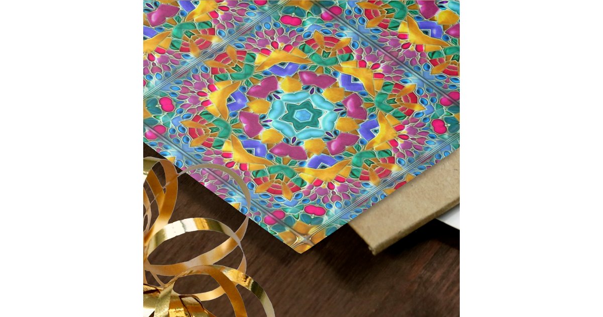 Gemstone Look Colourful Mosaic - 6 Tiles Decoupage Tissue Paper | Zazzle
