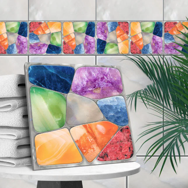 Gemstones Mosaic Collage Ceramic Tile | Zazzle