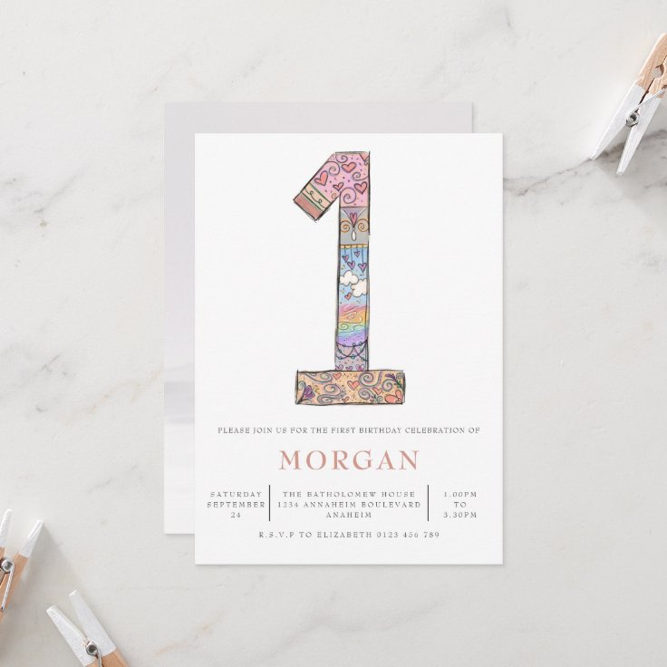 Gender Neutral 1st Birthday Boho Hearts Party Invitation | Zazzle