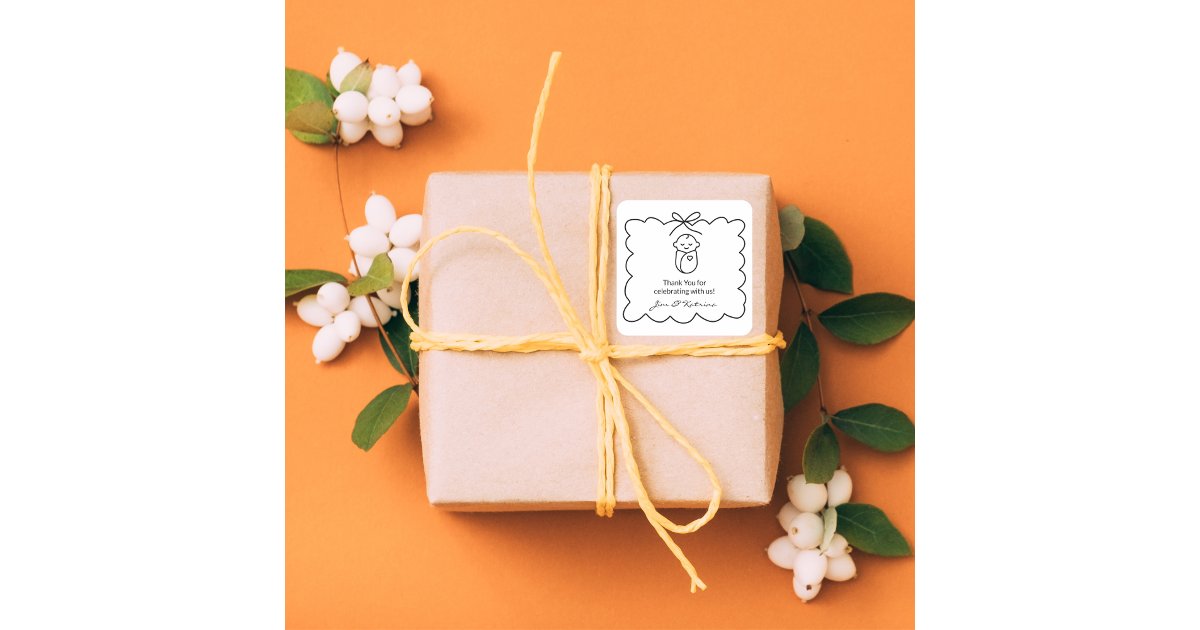 Gender Neutral Black Modern Baby Shower Thank You Square Sticker | Zazzle