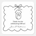 Gender Neutral Black Modern Baby Shower Thank You Square Sticker | Zazzle