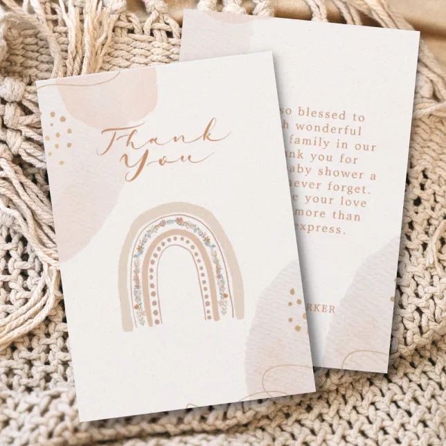 Gender Neutral Bohemian Rainbow Calligraphy Thank You Card | Zazzle