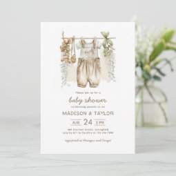 Gender Neutral Boho Baby Clothes Baby Shower Invitation | Zazzle