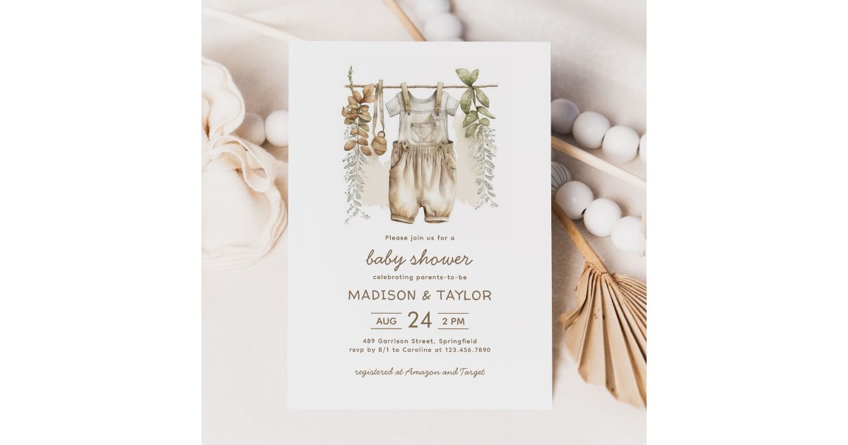 Gender Neutral Boho Baby Clothes Baby Shower Invitation | Zazzle